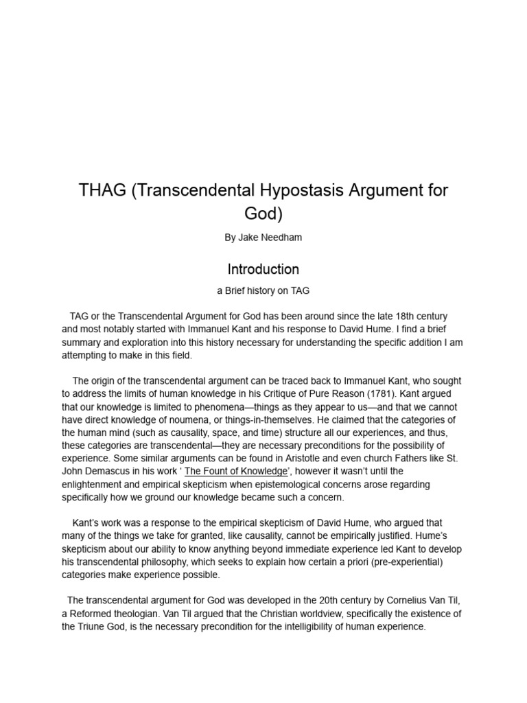 THAG Transcendental Hypostasis Argument | PDF | Trinity | Incarnation ...