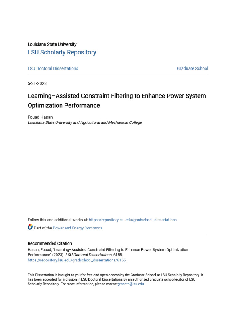 Learning - Assisted Constraint Filtering To Enhance Power System Op | PDF | Mathematical ...