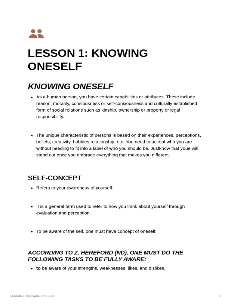 LESSON_1_KNOWING_ONESELF | PDF | Adolescence | Self Concept
