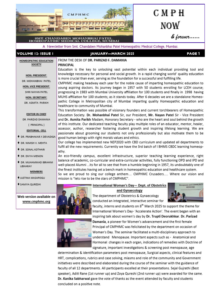 CMPH Newsletter Jan To March 2025 Final | PDF | Homeopathy | Health Care