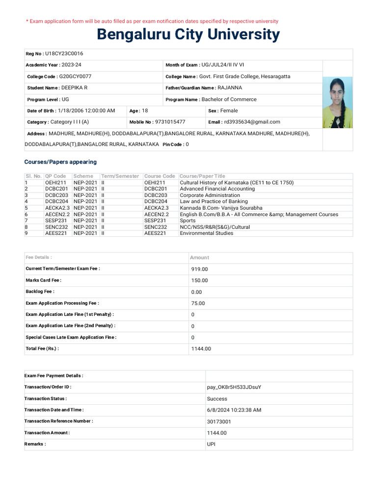 Uucms - Karnataka.gov - in ExamGeneral PrintExamApplication | PDF ...