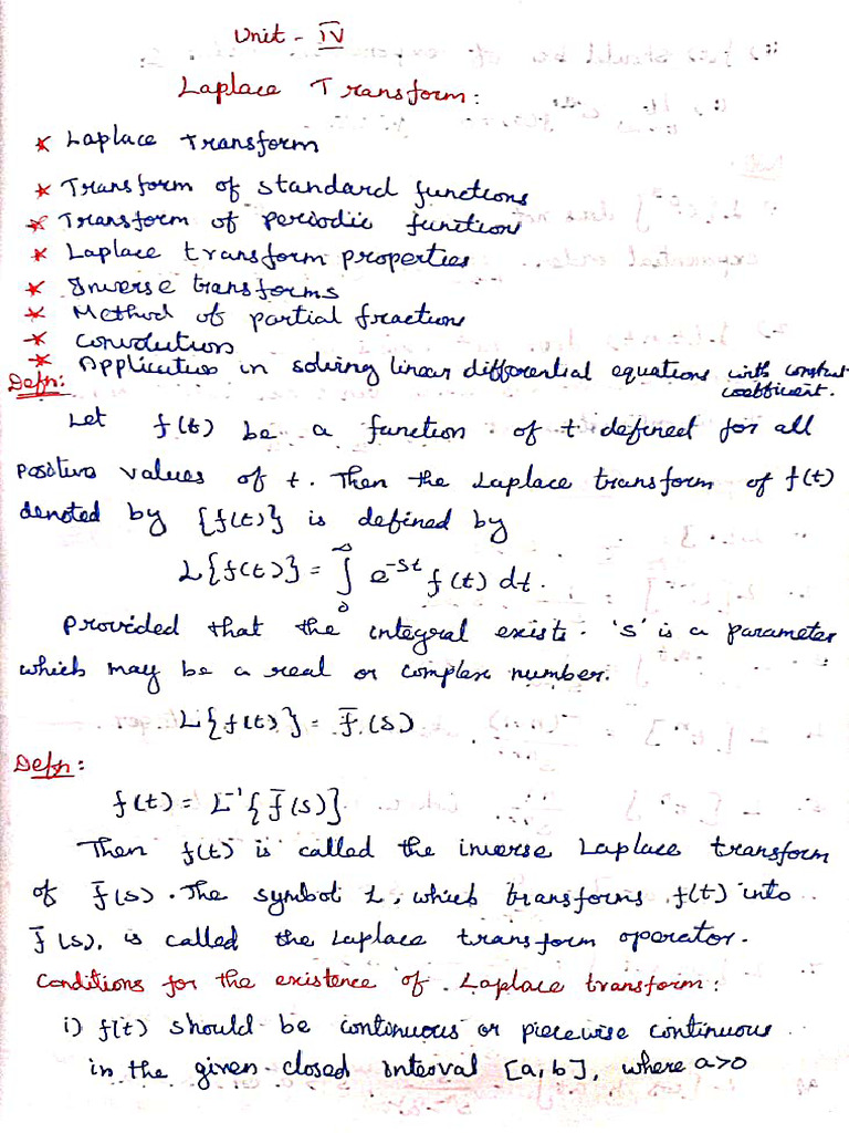 IV Laplace Transformation | PDF