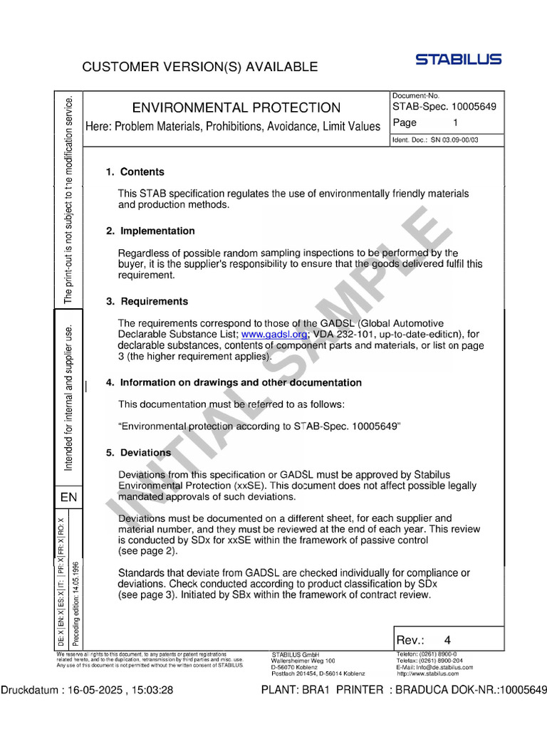 Stab Spec 10005649 | PDF