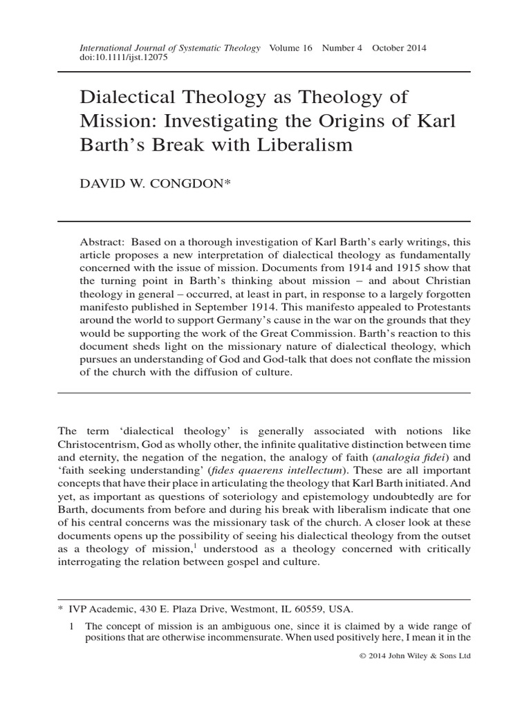Investigating The Origins of Karl Barth's Break With Liberalism | PDF ...