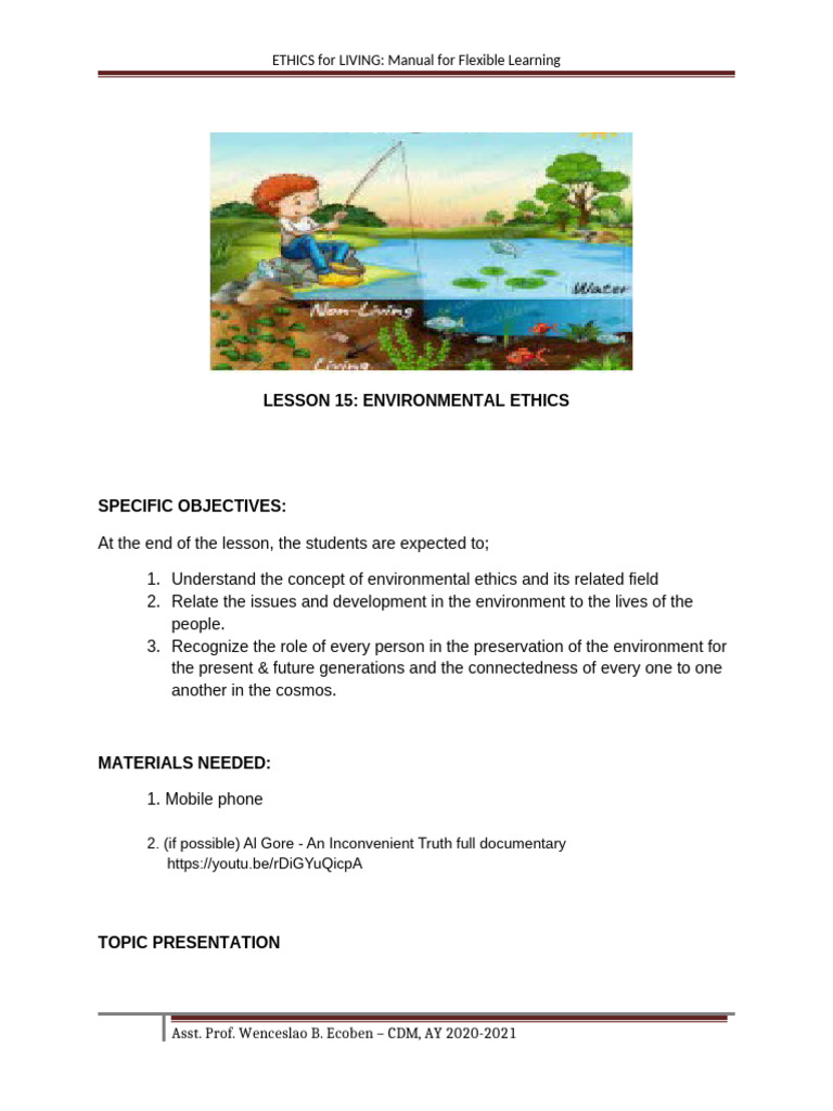 Lesson 15 Environmental Ethics | PDF | Environmental Ethics | Nature