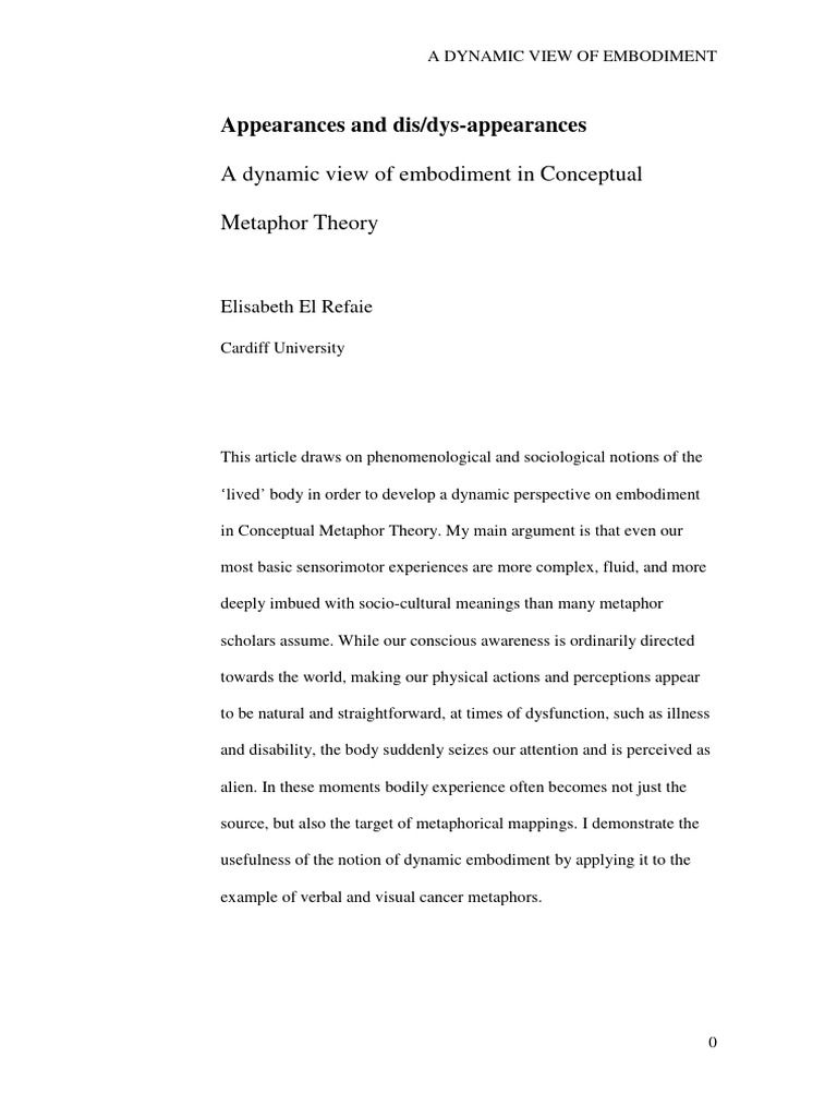 Appearances and Dis Dys Appearances A Dy | PDF | Embodied Cognition | Experience