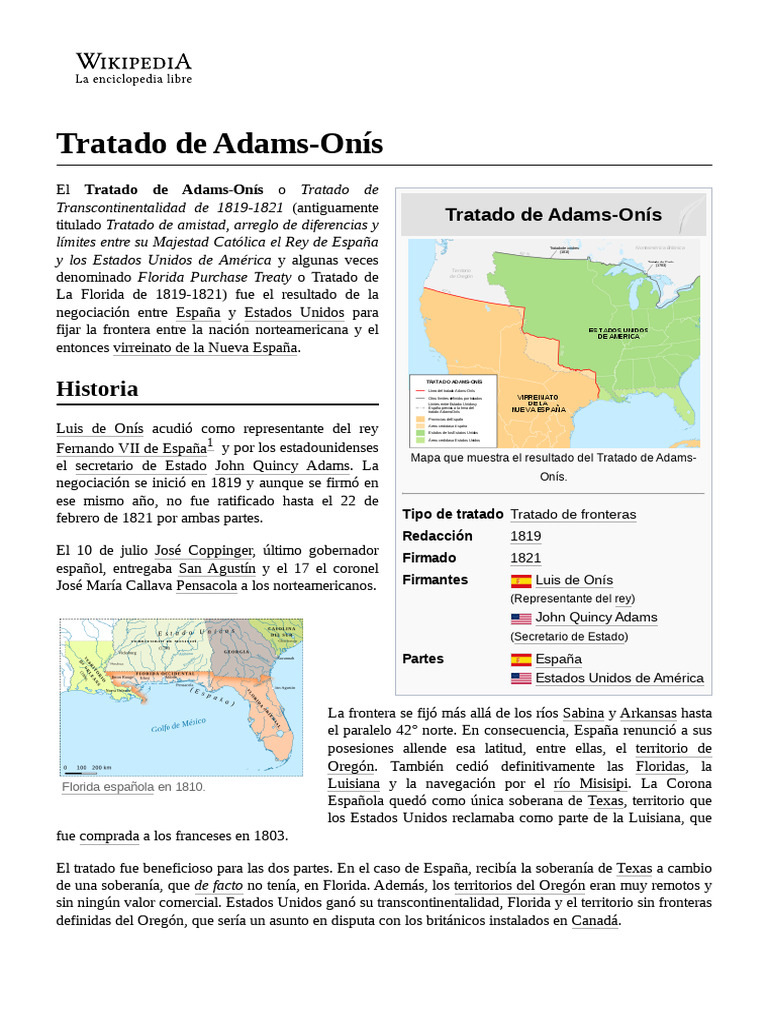Tratado de Adams-Onís: Fronteras 1819-1821 | PDF