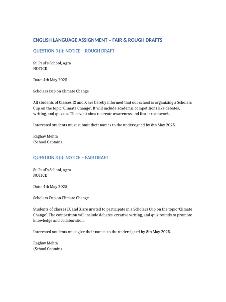 English Assignment Fair and Rough Drafts | PDF