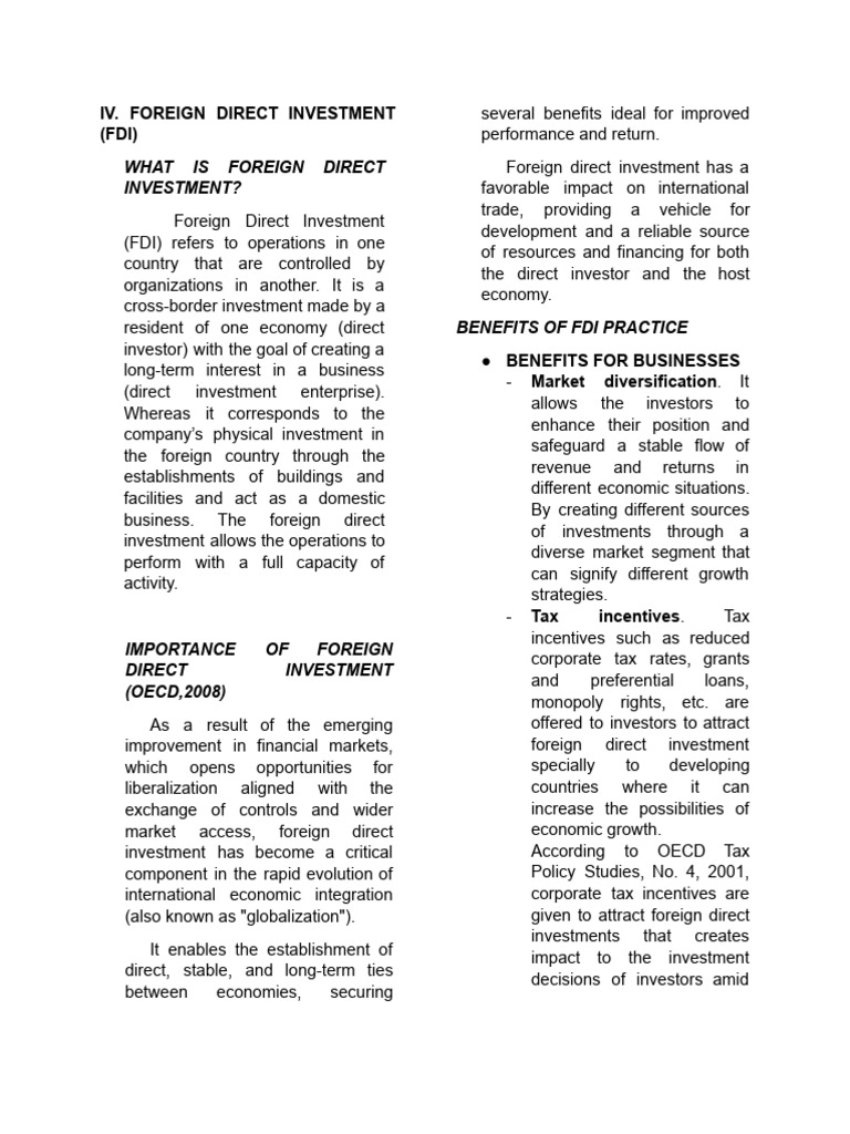 Understanding Foreign Direct Investment | PDF | Foreign Direct ...