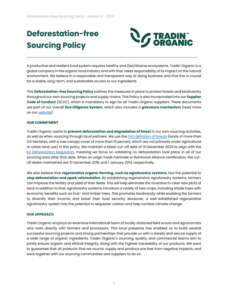 Tradin Organic's Deforestation Policy 2024 | PDF | Deforestation | Forests