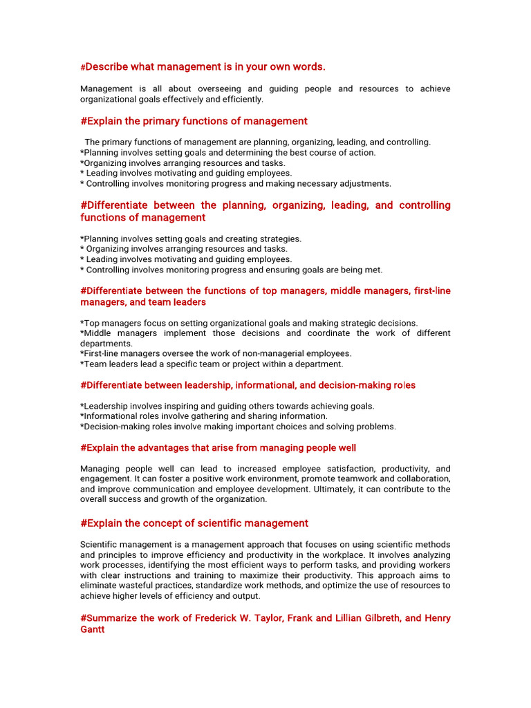 Management Questions and Answers | PDF | Goal | Leadership