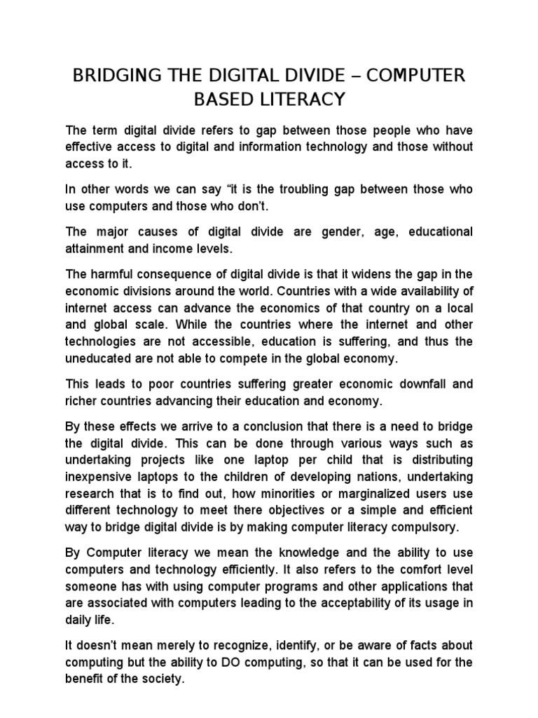 Bridging Digital Divide with Literacy | PDF | Internet Access | Internet