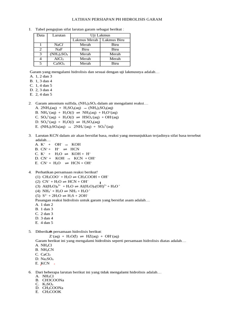 Latihan pH & Hidrolisis Garam XI | PDF