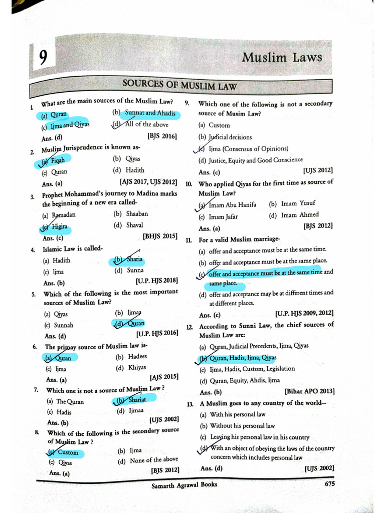 Muslim Law MCQ | PDF