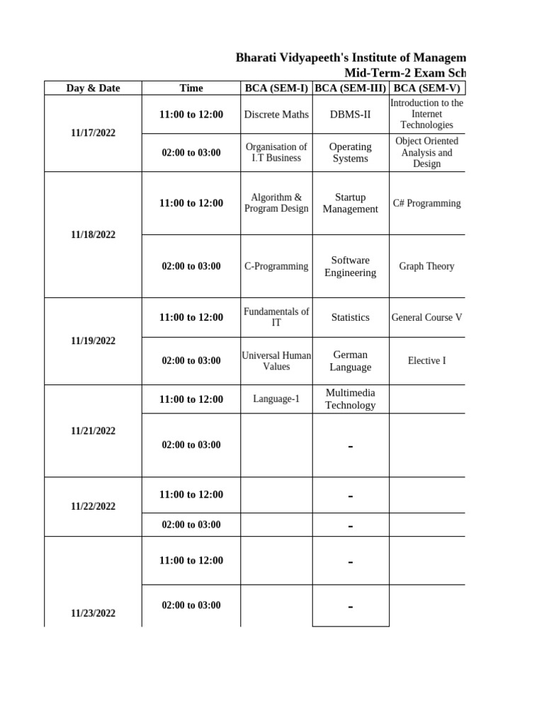 Mid Term - 2 Final Time Table | PDF | System | Mathematics