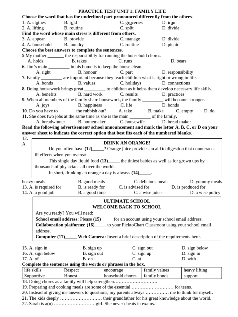 Family Life Practice Test Questions | PDF | Recycling | Blues