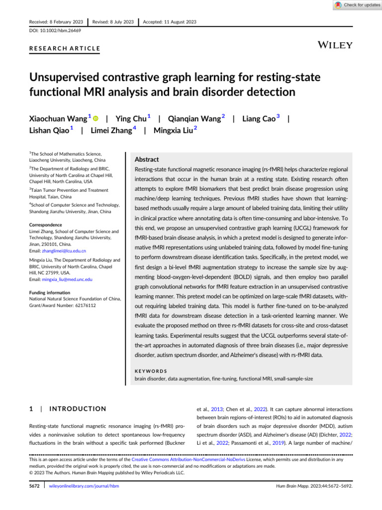 Human Brain Mapping - 2023 - Wang - Unsupervised Contrastive Graph Learning For Resting State ...