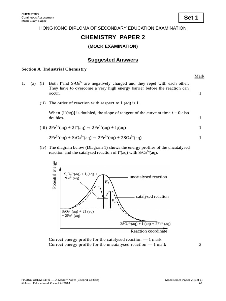 2CA S6 Mock Exam Paper 2 2014 Set 1 Eng Ans | PDF | Reaction Rate | Methanol