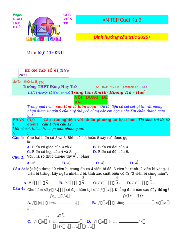 Bo de On Thi Cuoi Hoc Ki 2 Toan 11 Knttvcs Dinh Huong Cau Truc 2025 | PDF