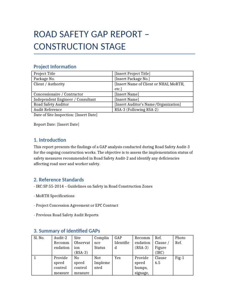 Road Safety GAP Report Template | PDF | Audit | Road Traffic Safety
