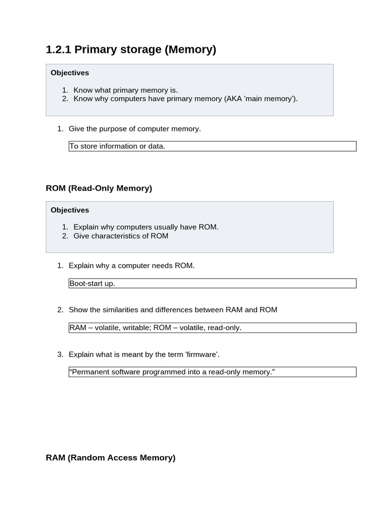 1.2 Memory and Storage | PDF | Computer Data Storage | Data Compression