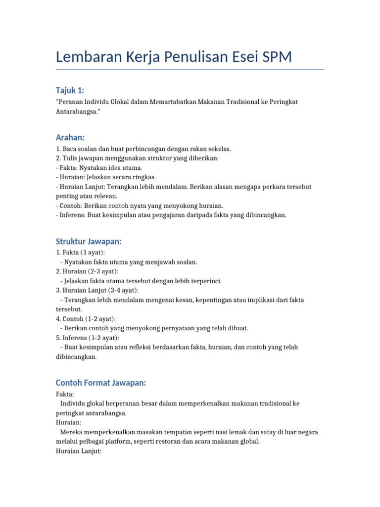 Lembaran Kerja Penulisan SPM Both Topics | PDF