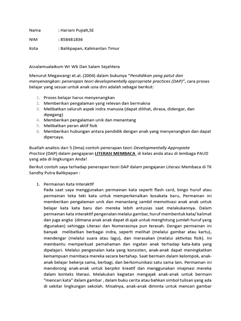 TUGAS 1 Metode Pengembangan Kognitif PAUD 4101new | PDF