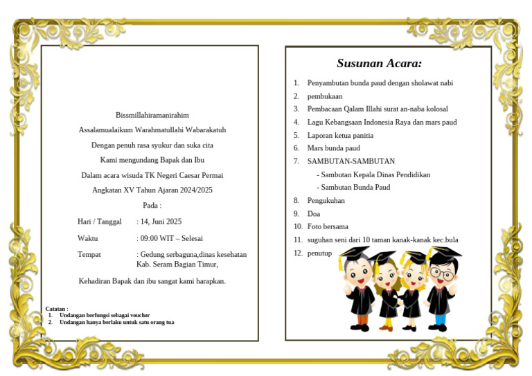 Surat Undangan Wisuda Paud Caesar Permai Tampak Dalam FIX PRINT | PDF