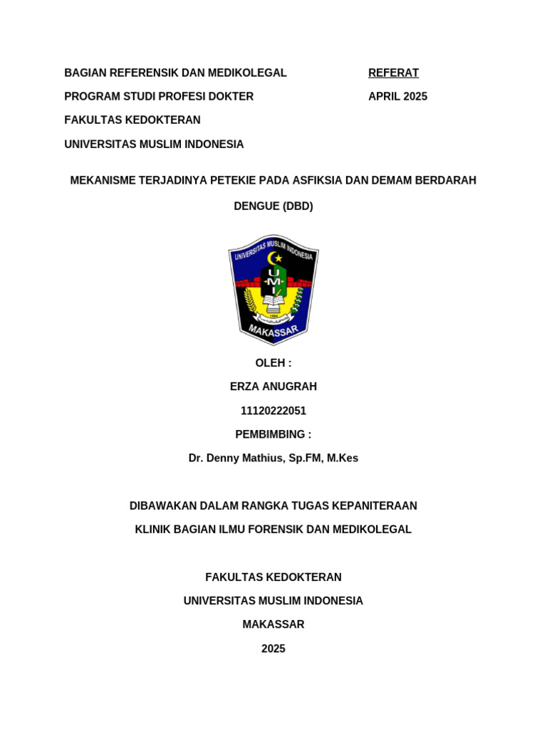 Referat Mekanisme Terjadinya Petekie Pada Asfiksia Dan Demam Berdarah ...