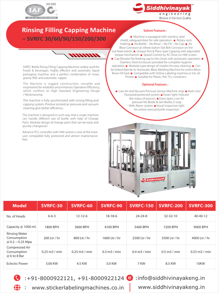 Automatic Rinsing Filling Capping Machine | PDF