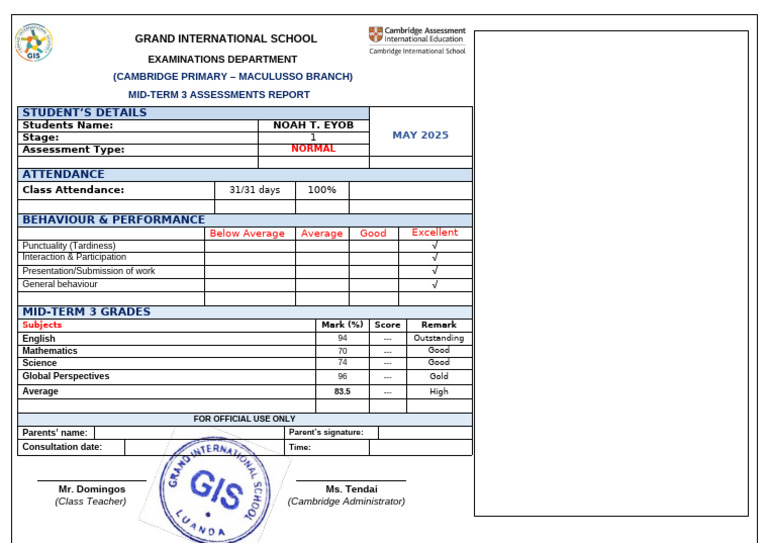 Mid-Term 3 Assessment Report - Noah Eyob St1 Mac (May. 2025) | PDF