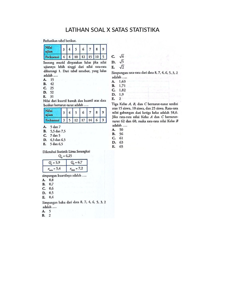 Latihan Soal X Satas Statistika | PDF