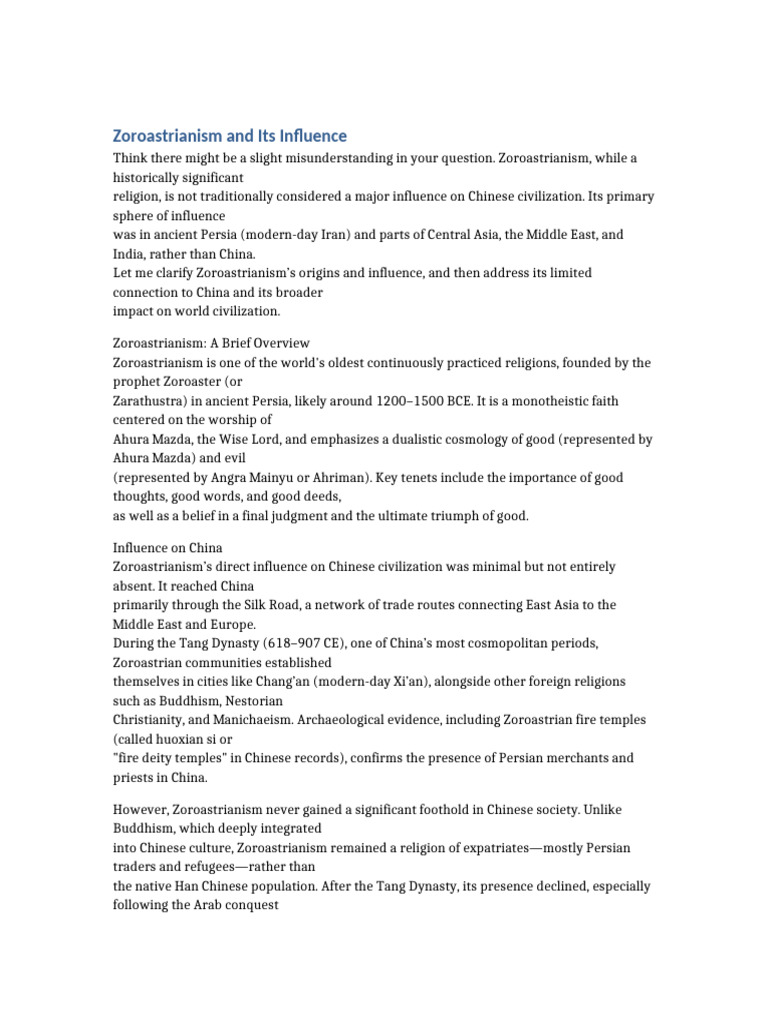Zoroastrianism Influence | PDF | Zoroastrianism | Religious Faiths