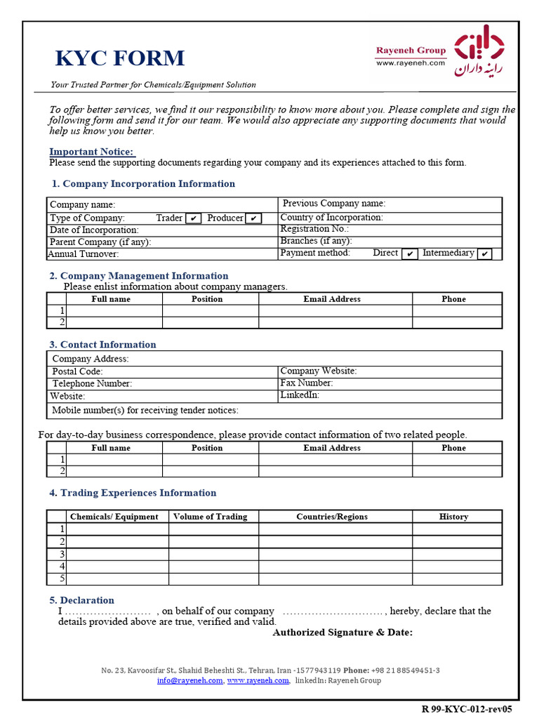 Filled KYC FORM RayenehGroup | PDF | Fuels | Petroleum