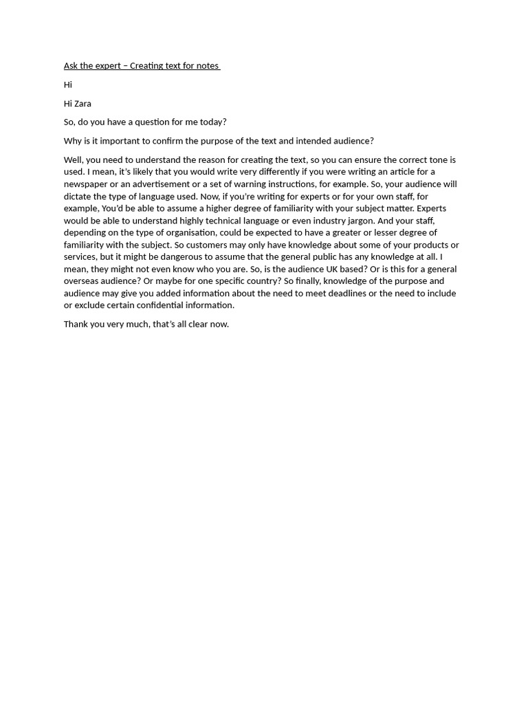 Ask The Expert - Creating Text For Notes | PDF