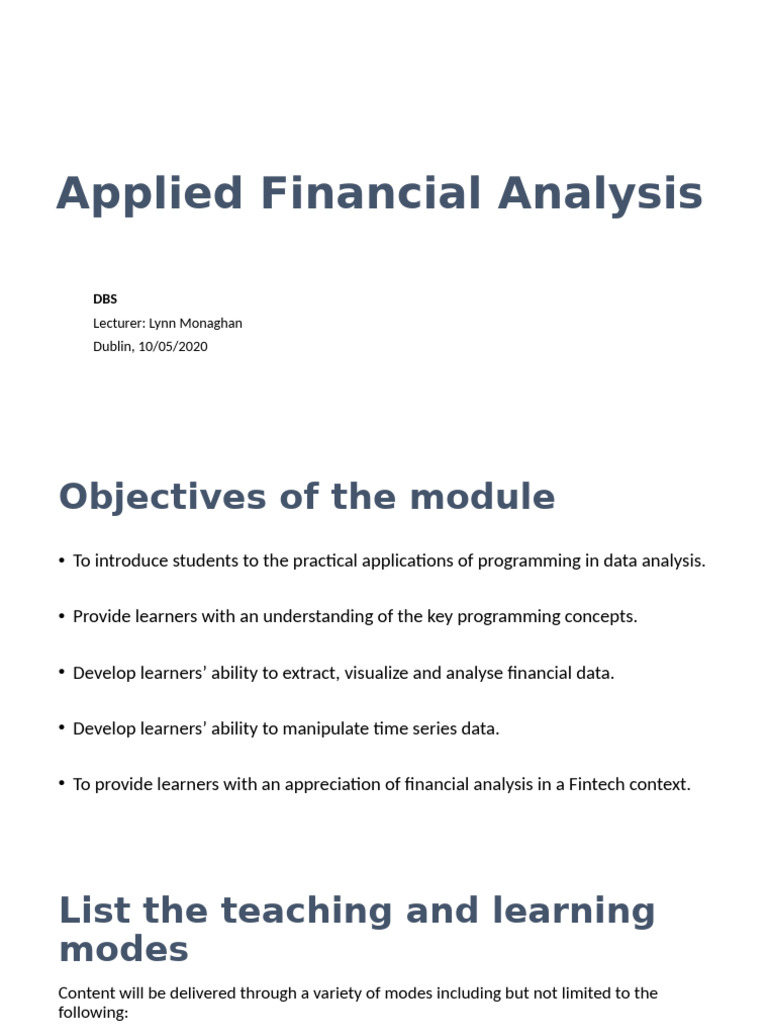 Applied Financial Analysis Introduction | PDF | Data | Computer Programming