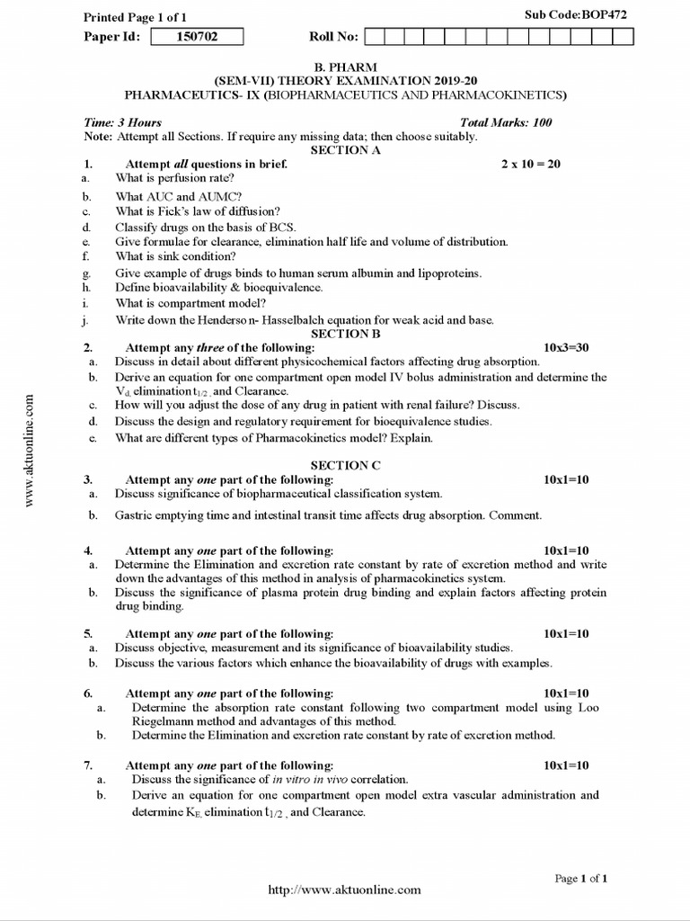 Bpharm 7 Sem Pharmaceutics 9 Biopharmaceutics and Pharmacokinetics ...