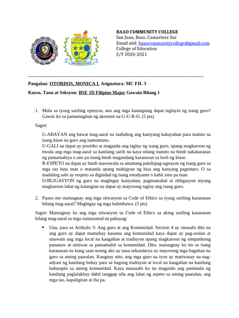 Gawain 1 Sa MC FIL 3 Ni MIO | PDF