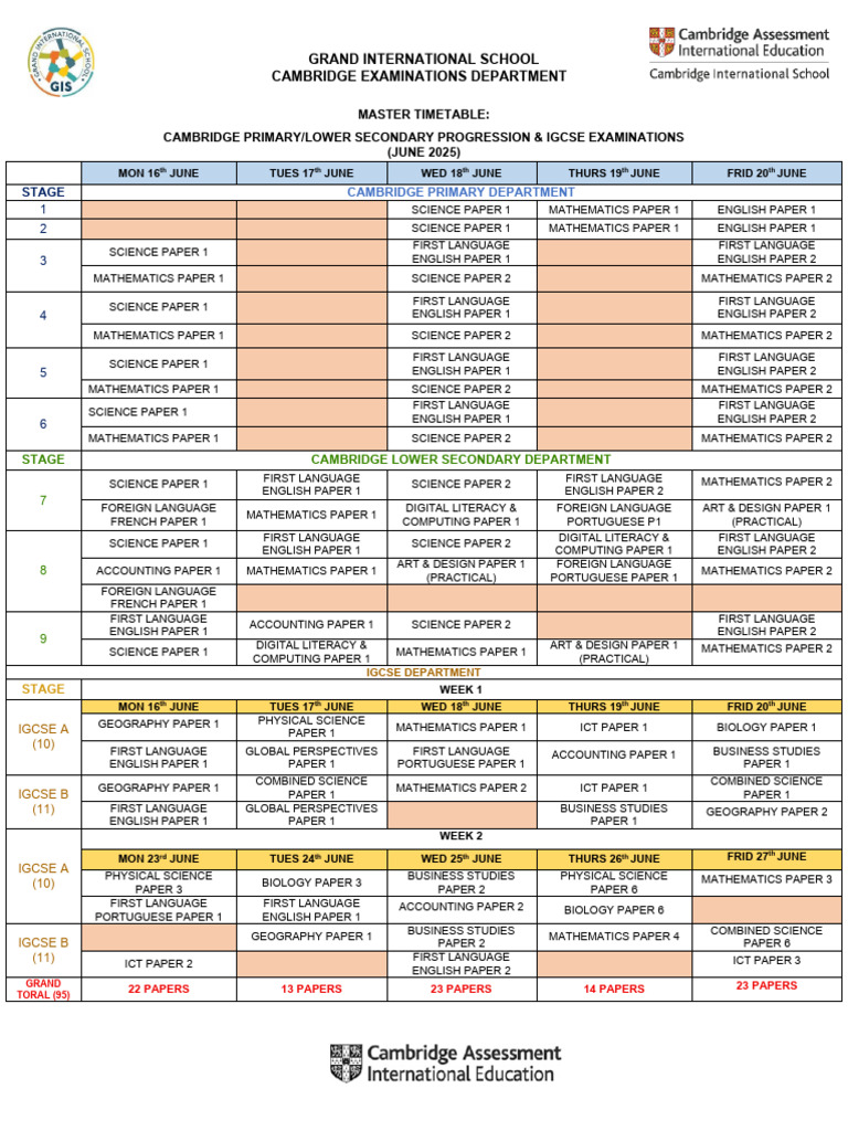 Cambridge Exam Timetable June 2025 | PDF | Science | Inquiry