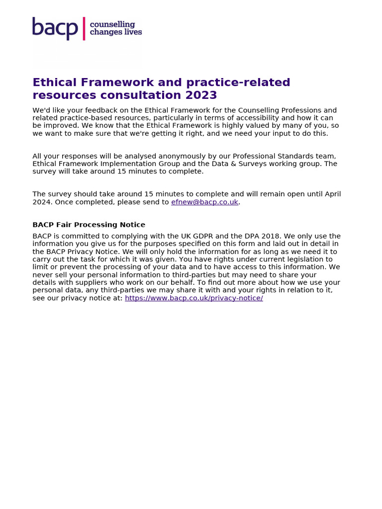 Bacp Ethical Framework Resources Consultation Accessible Version June ...