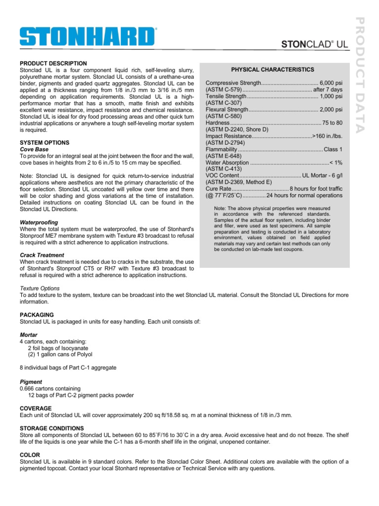 Stonclad UL Product Data - en - US | PDF | Mortar (Masonry) | Physical ...
