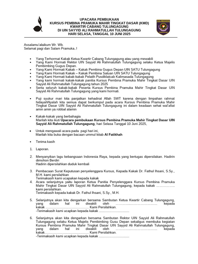 Susunan Upacara Pembukaan KMD | PDF