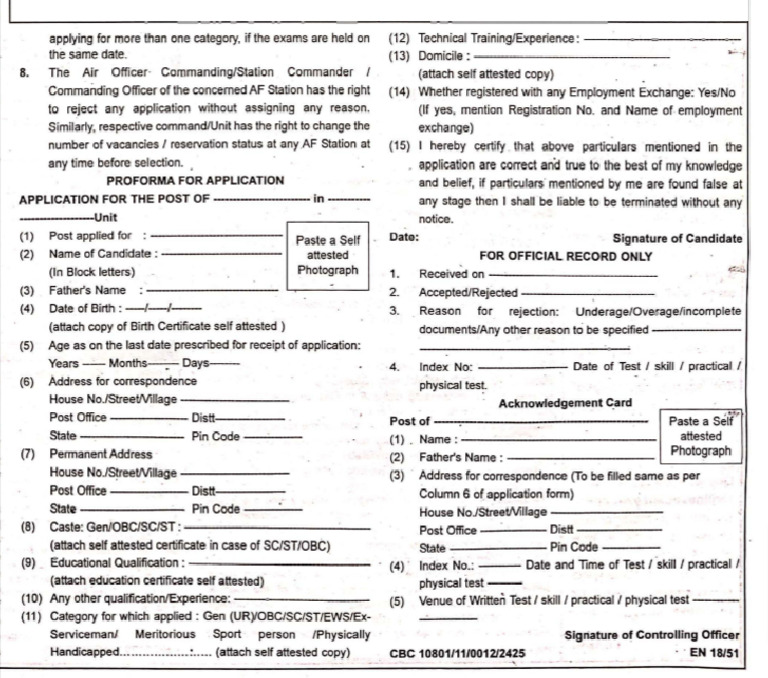 Indian Air Force Group C Application Form 2025 991 | PDF