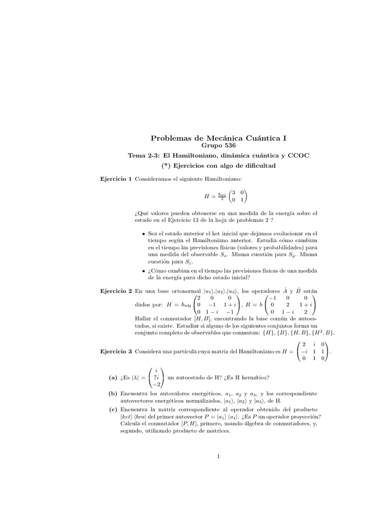 Ejercicios Avanzados de Mecánica Cuántica | PDF | Valores propios y ...