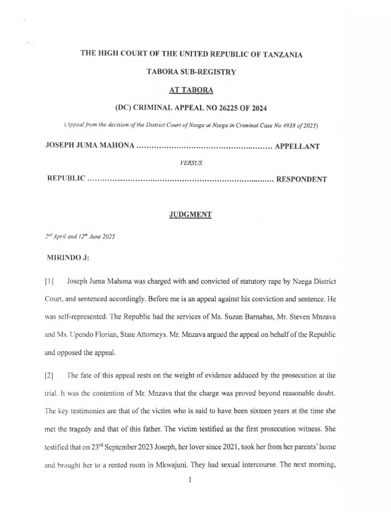 Joseph Juma Mahona Vs Republic 2025 TZHC 2907 (12 June 2025) | PDF ...