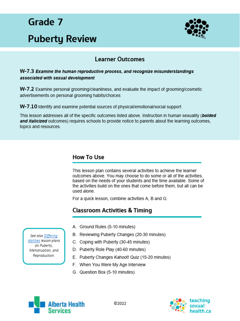 Grade 7 Puberty Lesson Plan | PDF | Gender | Gender Studies