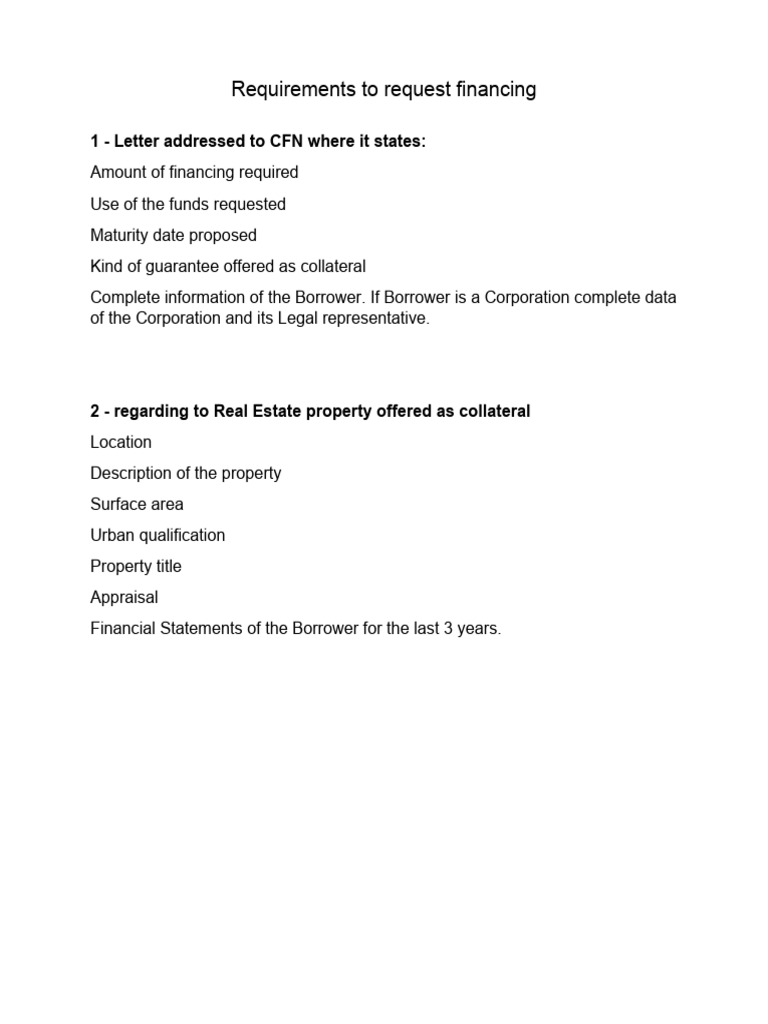 Requeriments To Request Financing | PDF