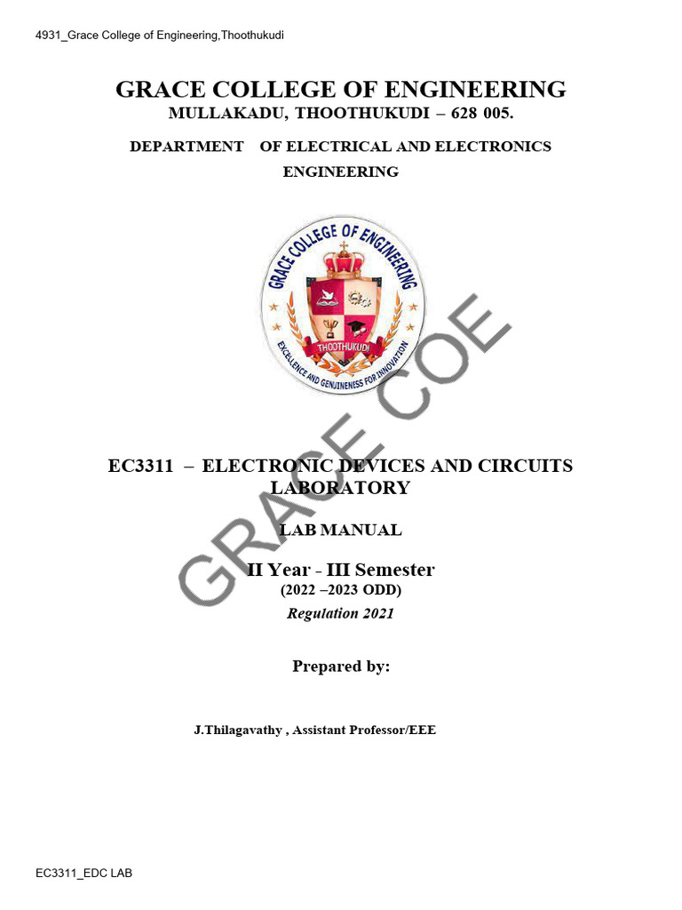 III Eee Ec3311 Edc Lab Lab Manual 2 | PDF | Bipolar Junction Transistor | P–N Junction