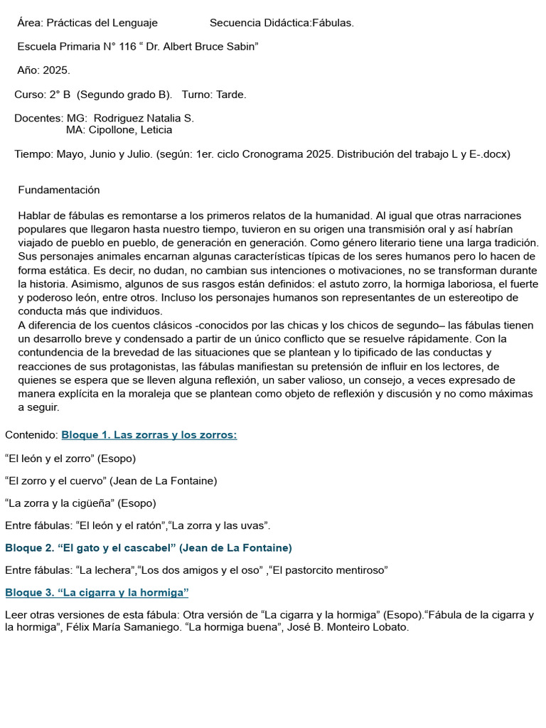 Secuencia Didáctica Fábulas | PDF | Fábula